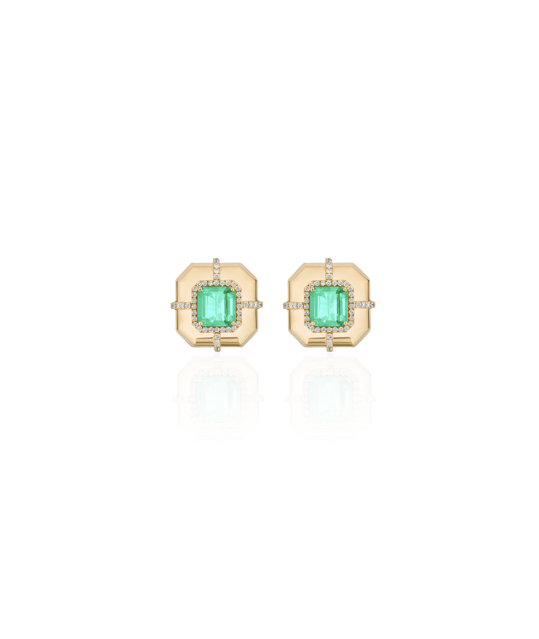 Goshwara Classics Emerald Medallion Studs in 18K Gold | Goshwara