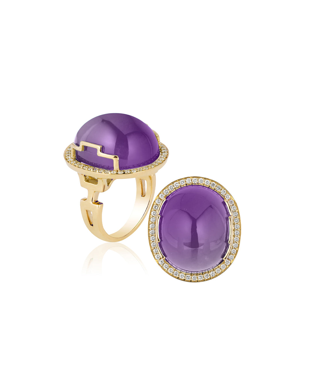 ‘Rock N Roll’ Bold Stone Ring with Diamond Frame in 18K Yellow Gold ...